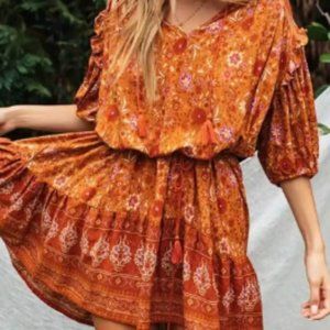 Dresses | Flirty Burnt Orange Boho Mini Dress | Poshmark